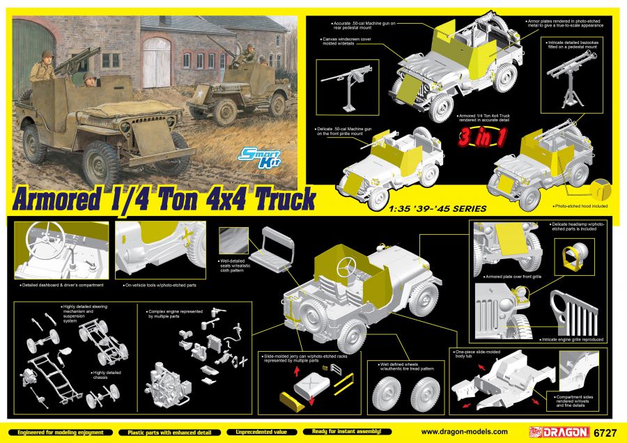 ARMORED 1/4-Ton 4x4 TRUCK W/50-cal MACHINE GUN KIT 1:35 - Dragon - D67 ...